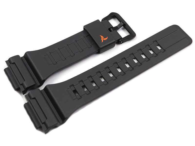 STL-S100H, STL-S100H-4 Black Resin Watch Strap with orange logo label