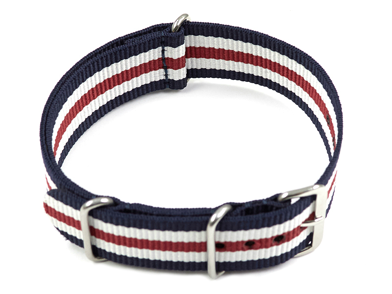 Nato Strap - Nylon - Waterproof - blue-white-red striped 18mm 20mm 22