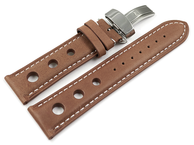 Watch strap Folding Clasp Genuine leather Race light brown 18mm 20mm