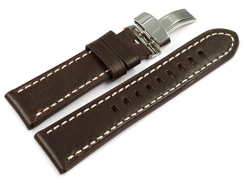 Dark Brown Leather Watch Strap Folding Clasp Miami without padding 20