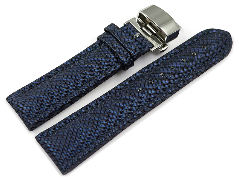 Watch strap padded HighTech textile look blue Butterfly Clasp 18mm 20