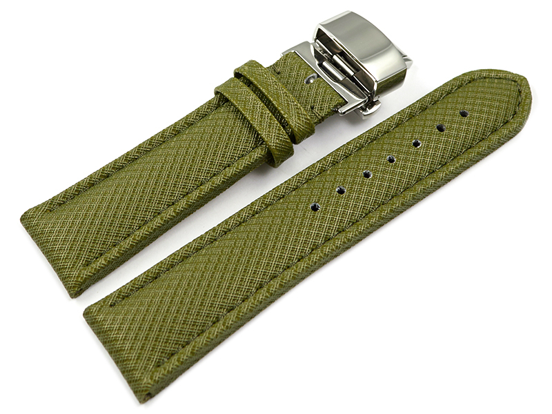 Watch strap padded HighTech textile look green Butterfly Clasp 18mm 2