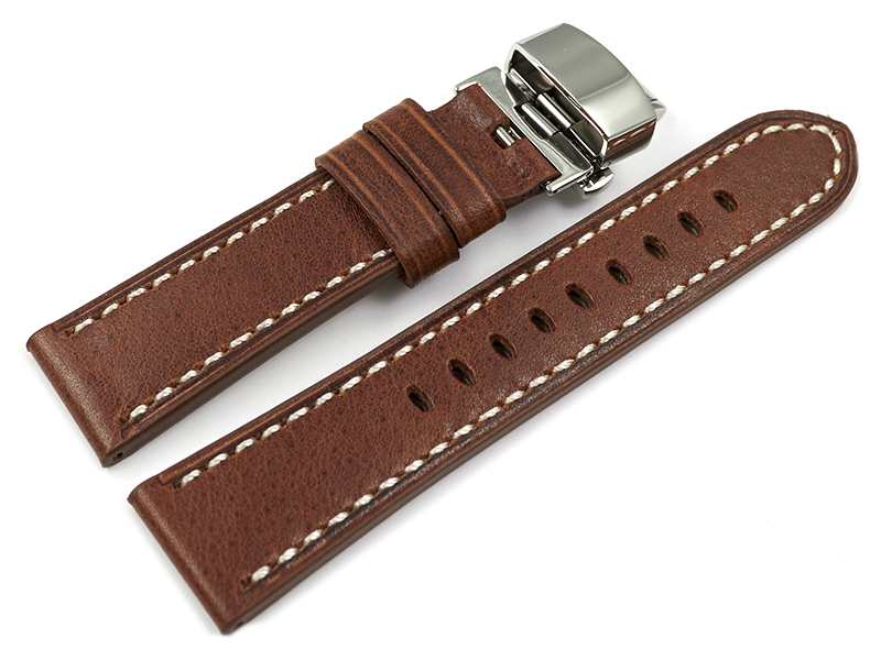 Light BrownLeather Watch Strap Butterfly Clasp Miami without padding