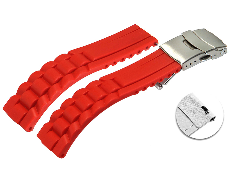 Quick Release Deployment clasp Silicone Design Waterproof red 16mm 18