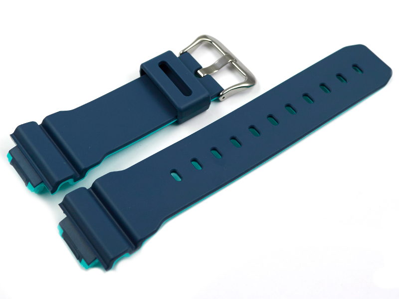 Genuine Casio Navy Blue Resin Watch Strap with turquoise inner layer