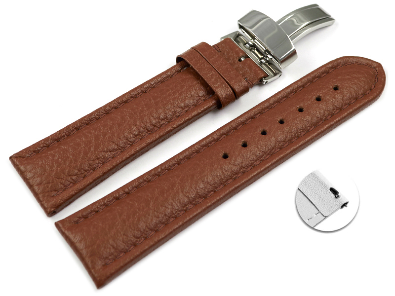 XL Quick Release Watch Strap Deployment Clasp Leather Grained light b
